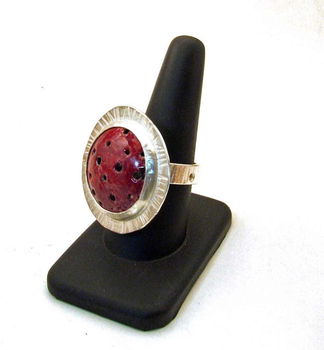 JETSON RING Crimson Red - Handmade Copper Enamel and Sterling Silver ...
