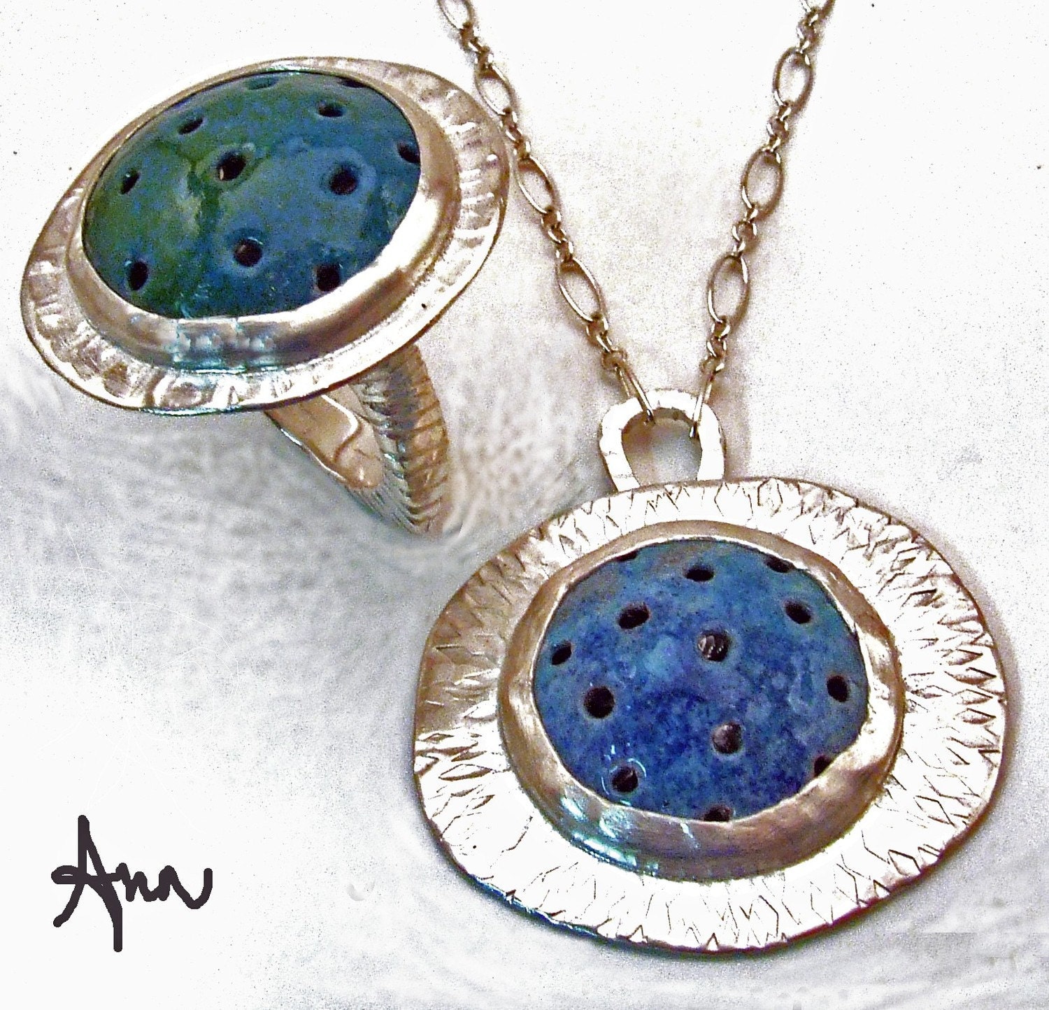 Handmade Enamel and Sterling Silver JETSON RING in Blue Green Turquoise ...