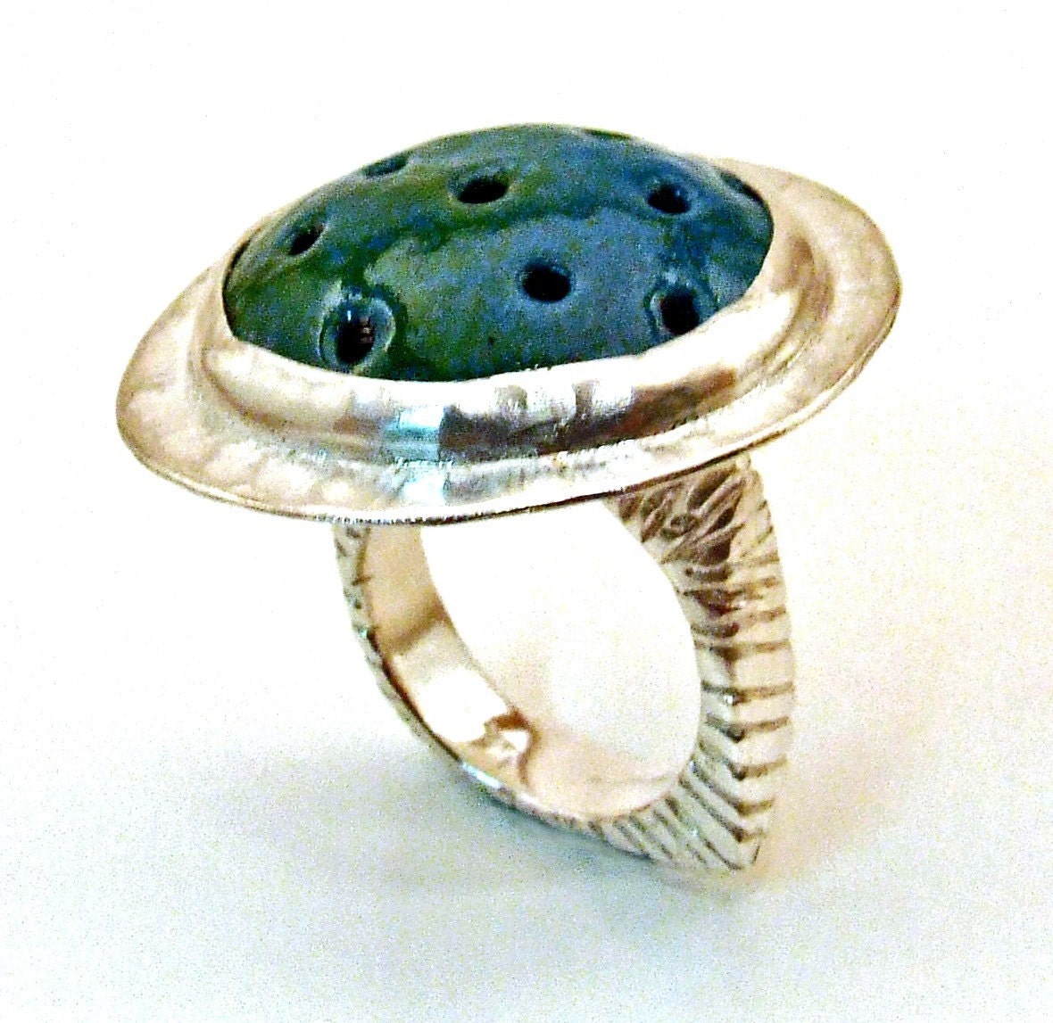 Handmade Enamel and Sterling Silver JETSON RING in Blue Green Turquoise ...