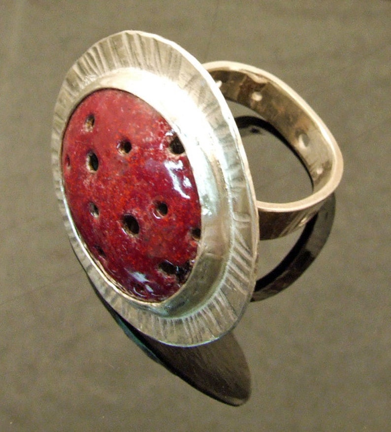 JETSON RING Crimson Red - Handmade Copper Enamel and Sterling Silver ...