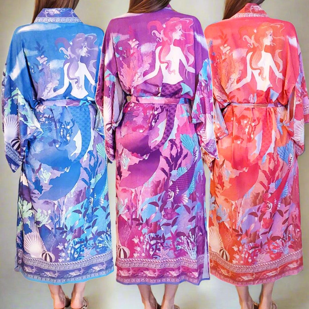Silky Mermaid Maxi Kimono Robe Mermaid Bridal Robe, Beachwear, Swimsuit ...