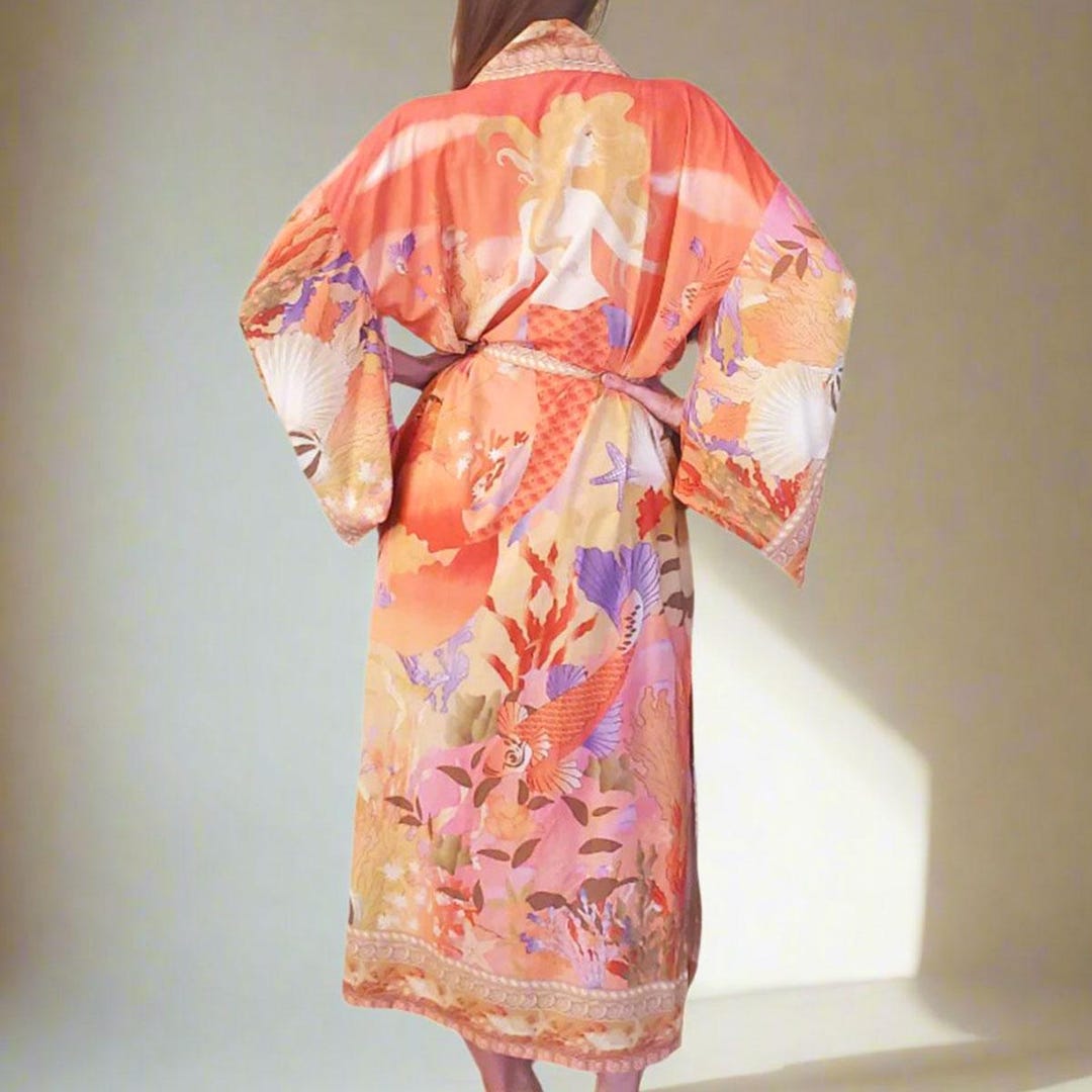 Silky Bridesmaid Robe – Mermaid Kimono, Boho Beach Robe, Long Summer ...