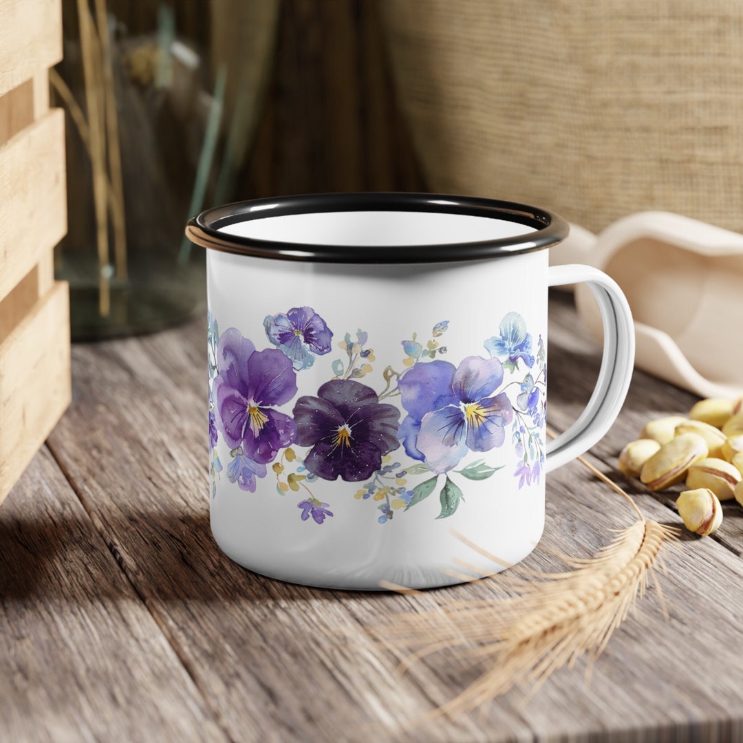 Violets Mug for Summer Camp Cup Steel Enamel Floral Mug for Camping - Etsy