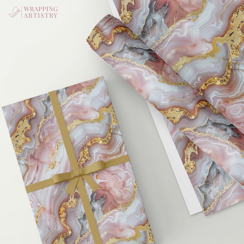 Pink and Gold Marble Wrapping Paper, Luxury Gift Wrap, Pink White ...