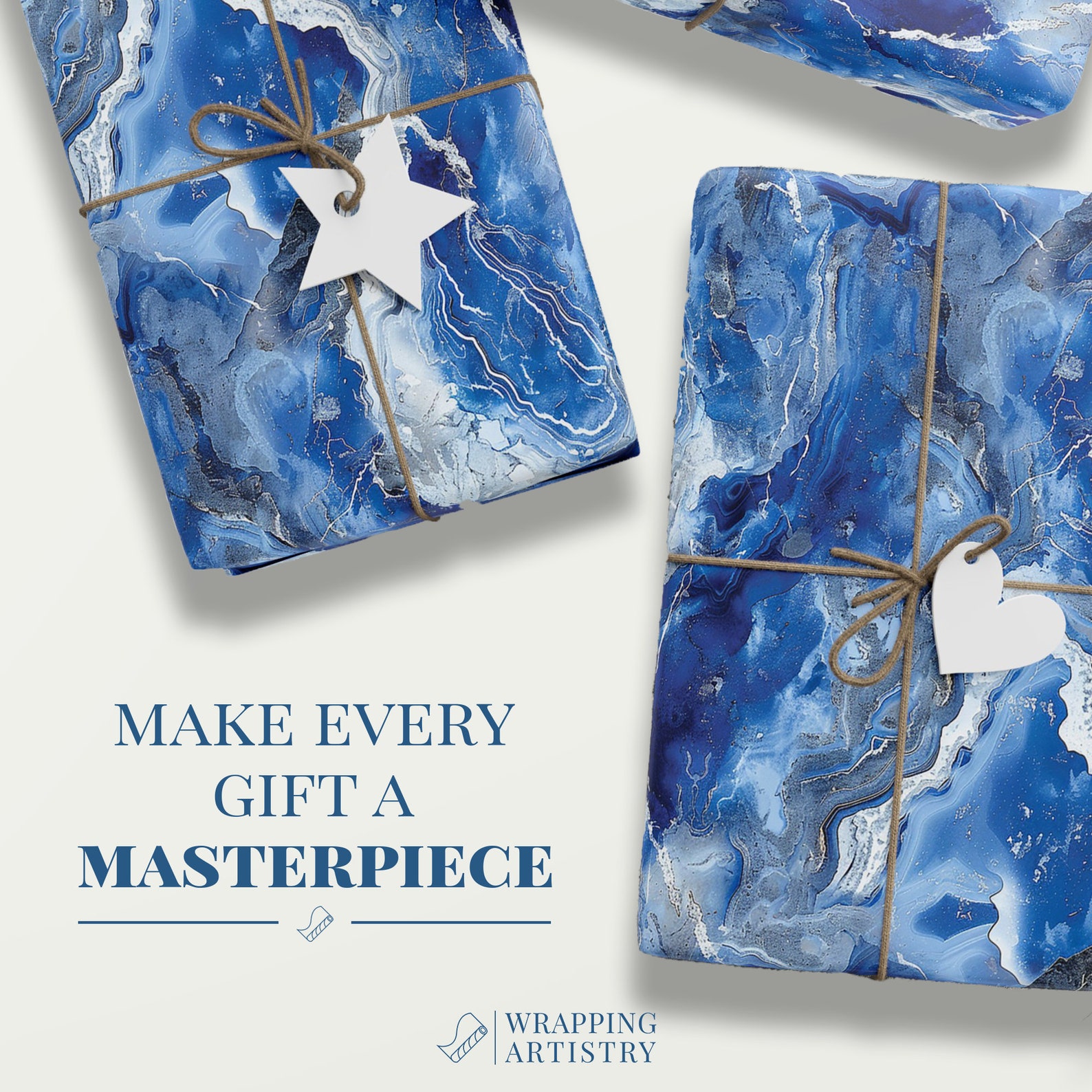 Blue Marble Wrapping Paper, Luxury Gift Wrap, Blue White & Grey ...