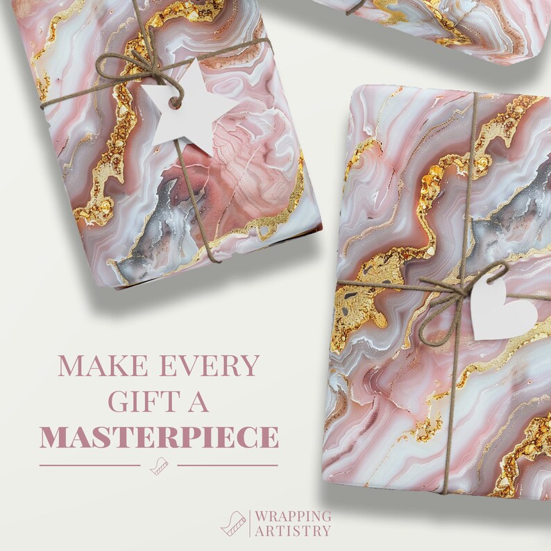 Pink and Gold Marble Wrapping Paper, Luxury Gift Wrap, Pink White ...