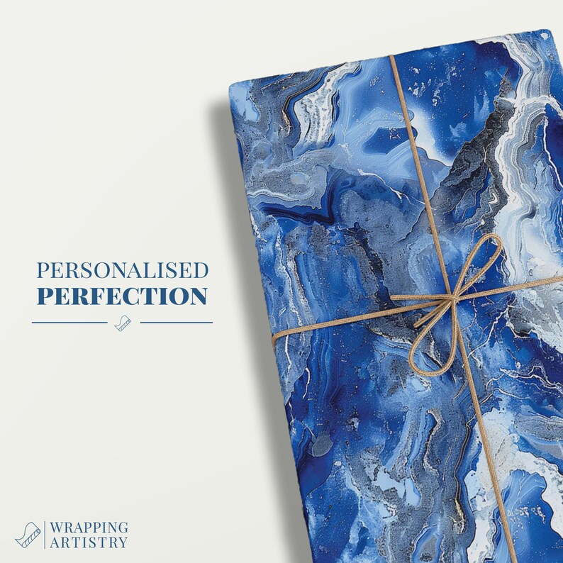 Blue Marble Wrapping Paper, Luxury Gift Wrap, Blue White & Grey ...