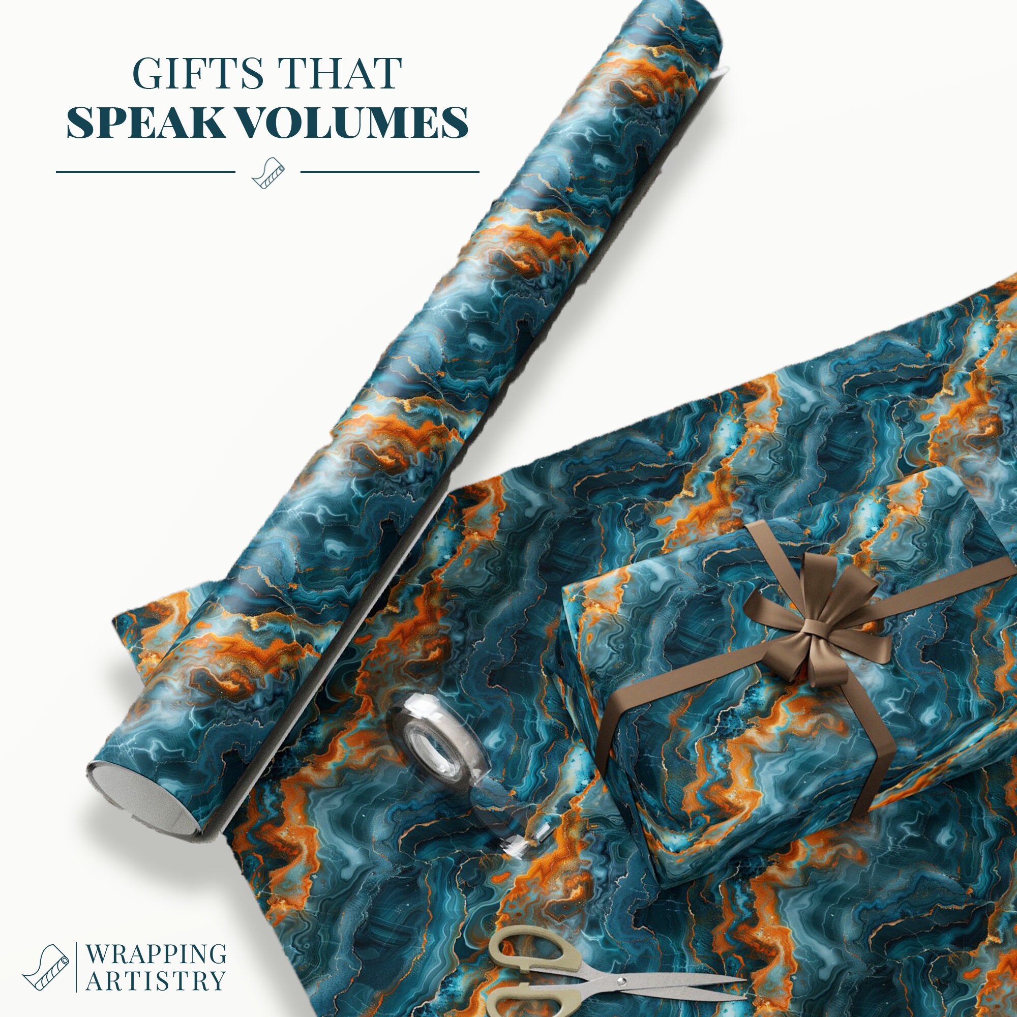 Teal and Orange Marble Wrapping Paper, Luxury Gift Wrap, Teal & Orange ...