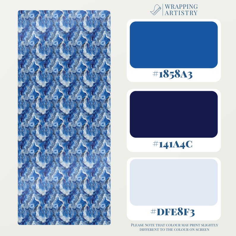 Blue Marble Wrapping Paper, Luxury Gift Wrap, Blue White & Grey ...