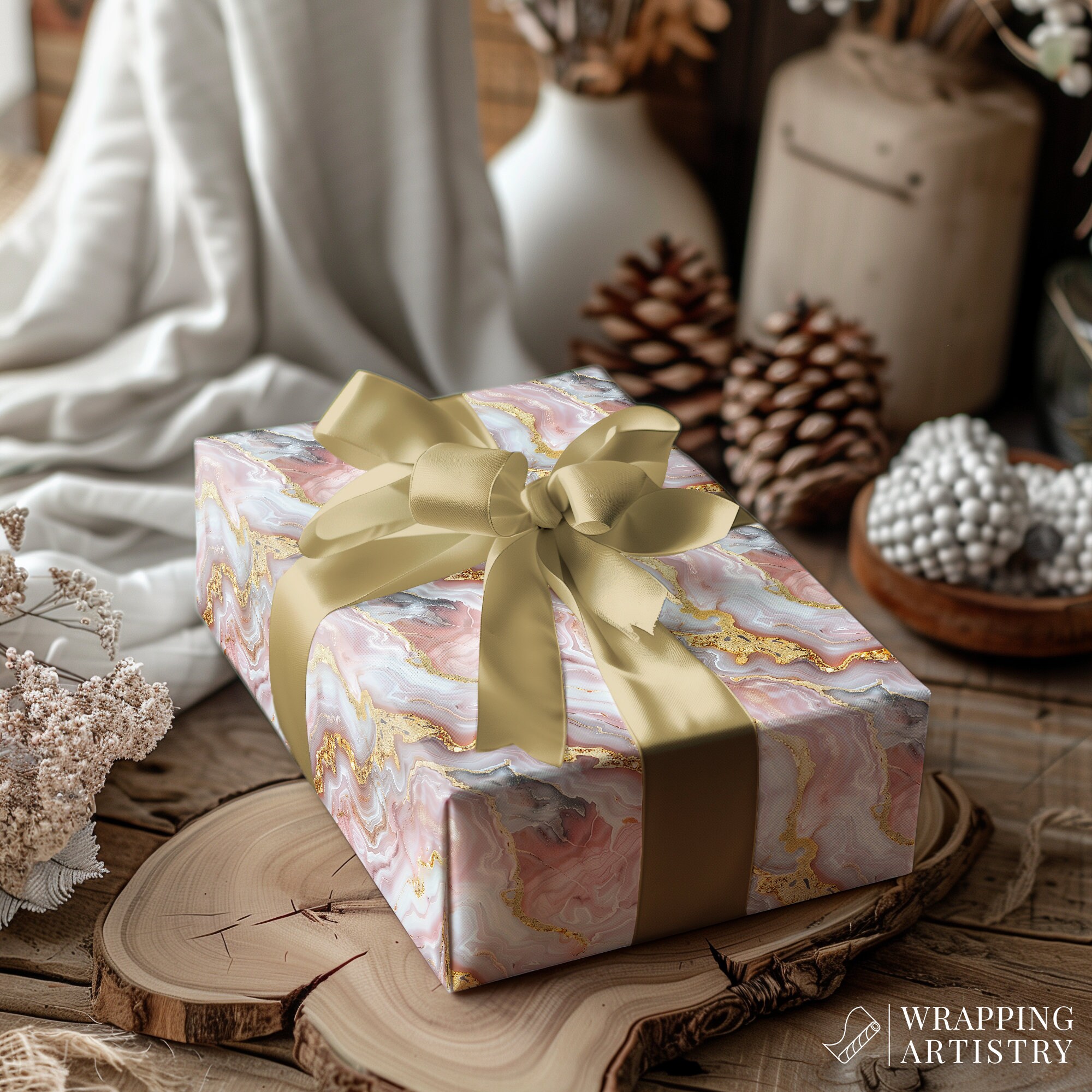Pink and Gold Marble Wrapping Paper, Luxury Gift Wrap, Pink White ...