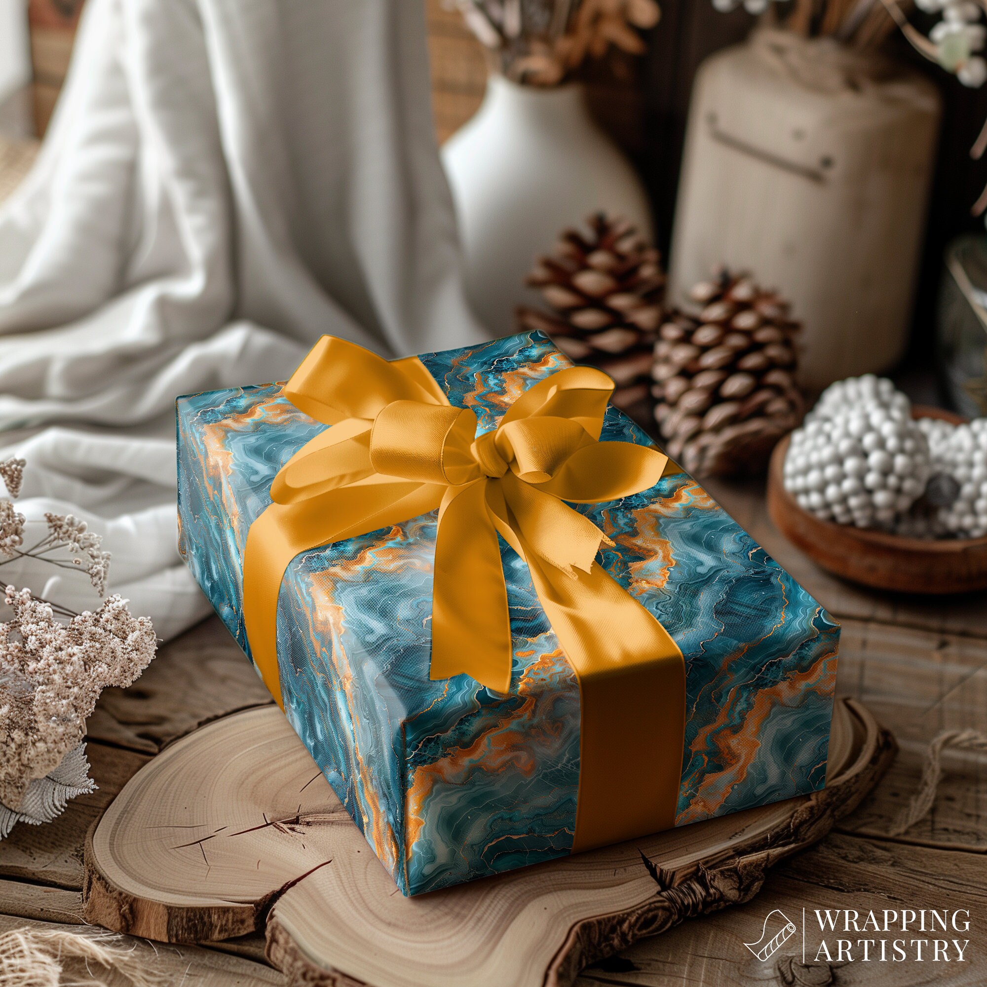 Teal and Orange Marble Wrapping Paper, Luxury Gift Wrap, Teal & Orange ...