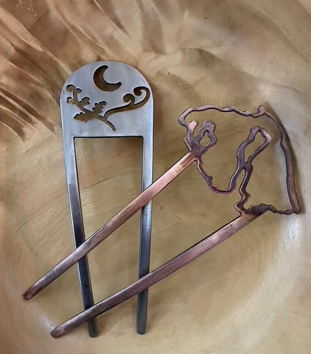 Fern and Crescent Moon (or Eclipse!) Hair Pin - Etsy