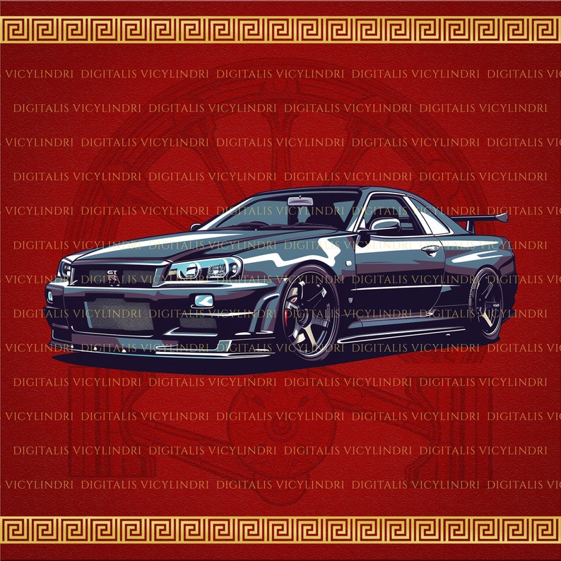 Nissan Skyline GT R34 PNG, JDM Decal, Car Printables, Bumper Sticker ...