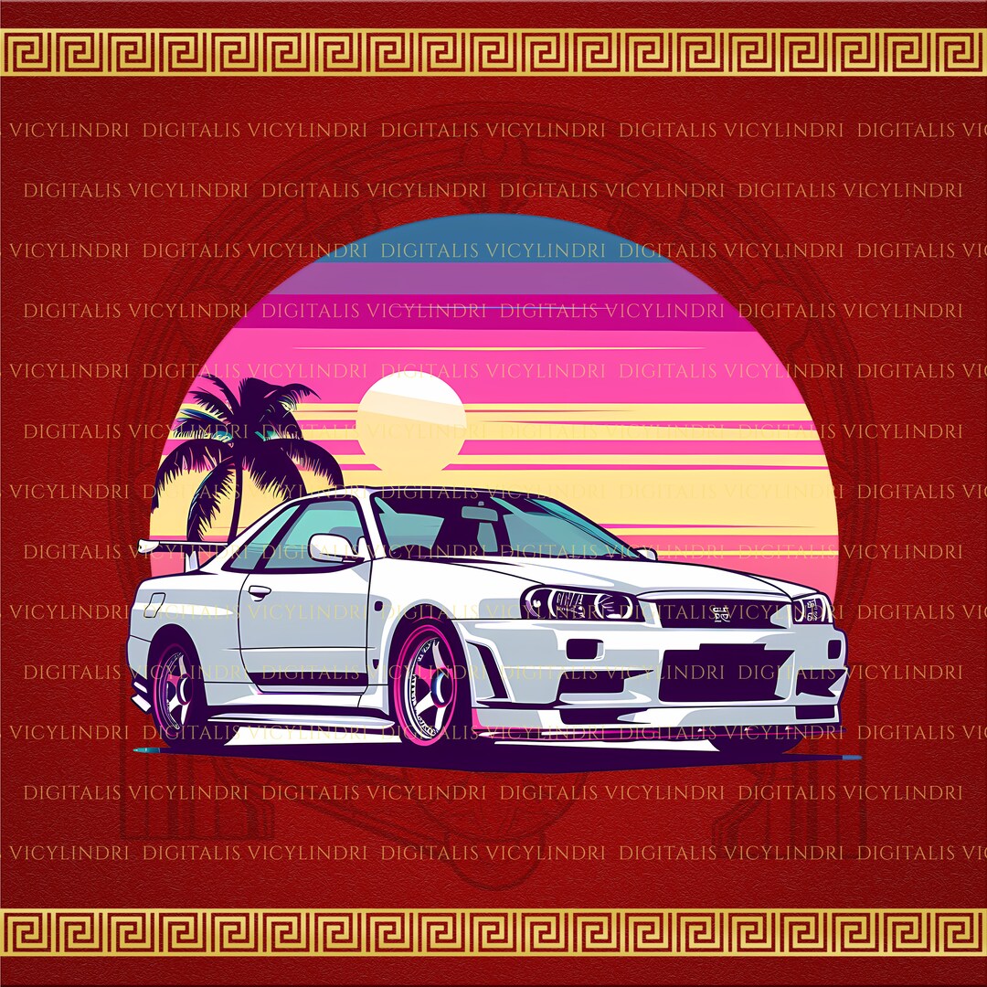Nissan Skyline GT R34 PNG, JDM Decal, Car Printables, Miami Vice Design ...