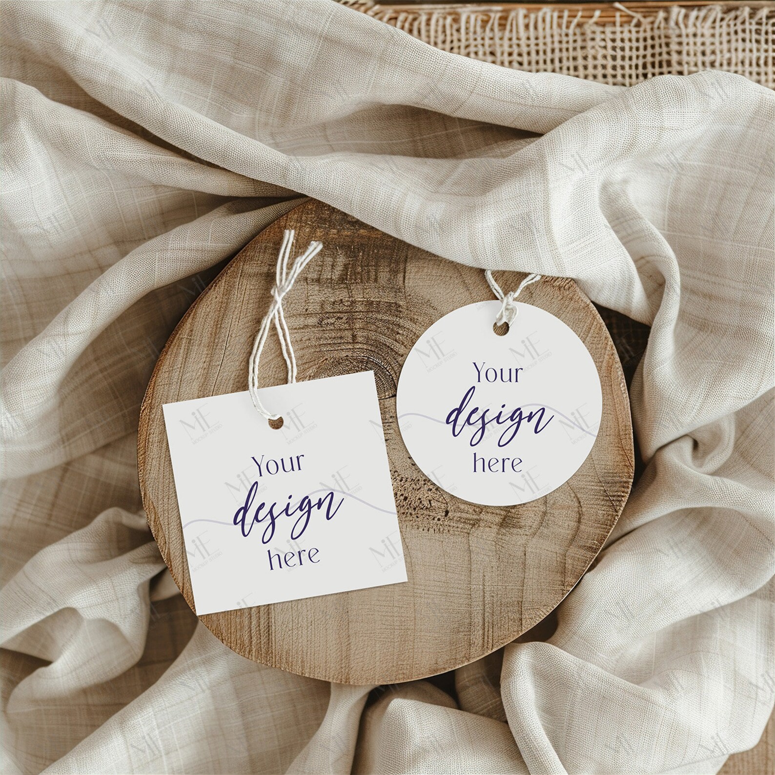 Boho Tag Mockup, Round Square Tag Mockup, Birthday or Wedding Tag ...