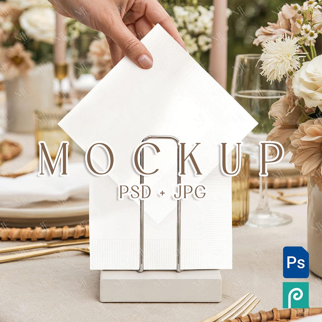 Cocktail Napkin Mockup, Wedding Table Napkins Set Template, Square ...