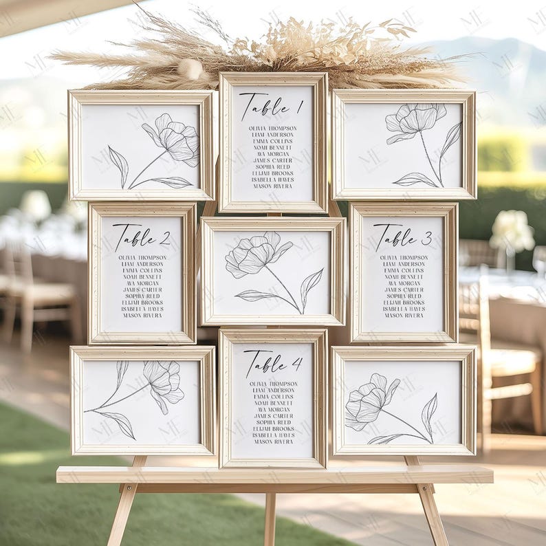 Wedding Seating Chart Frame Mockup, Birthday Sign Template Bundle, Gold ...