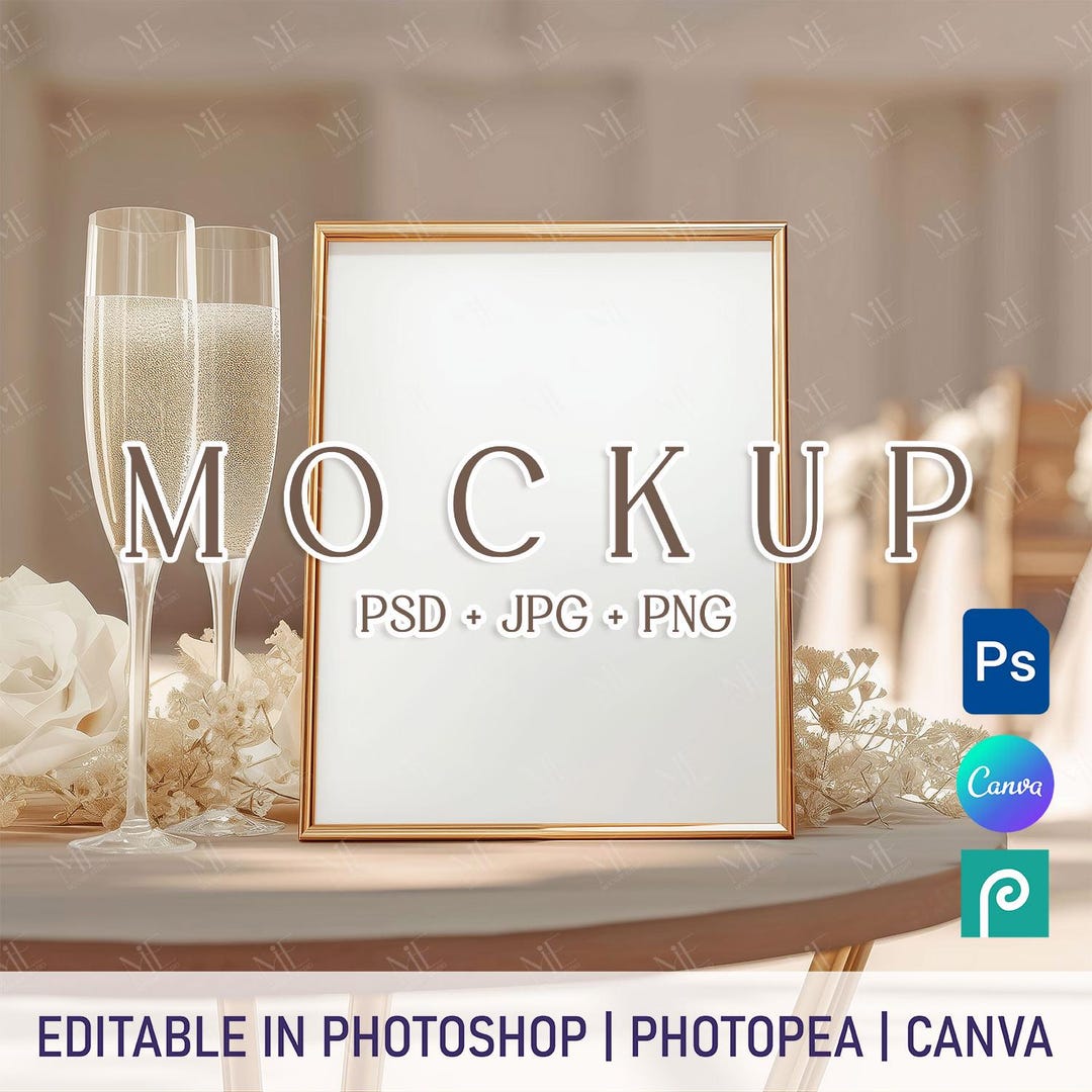 Gold Frame Sign Mockup, Table Sign PSD PNG Canva Mockup, Elegant 8x10 ...
