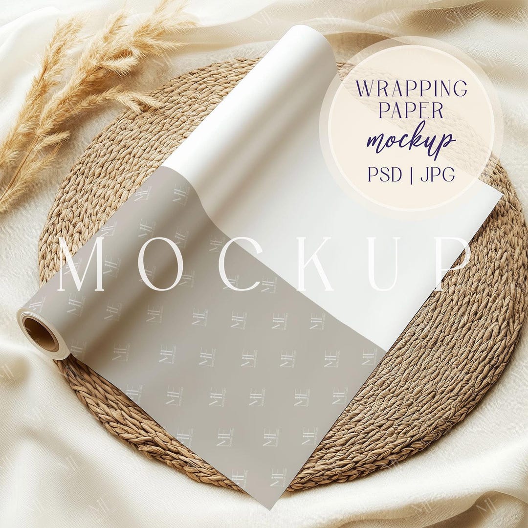 Gift Wrapping Paper Mockup, Rolled Paper Mock up PSD, Wrapping Roll ...