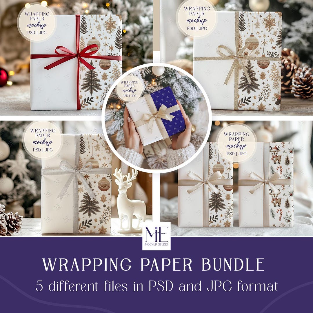 Bundle Wrapping Paper Mockup, Gift Wrap Mockups Bundle, Christmas Gift ...