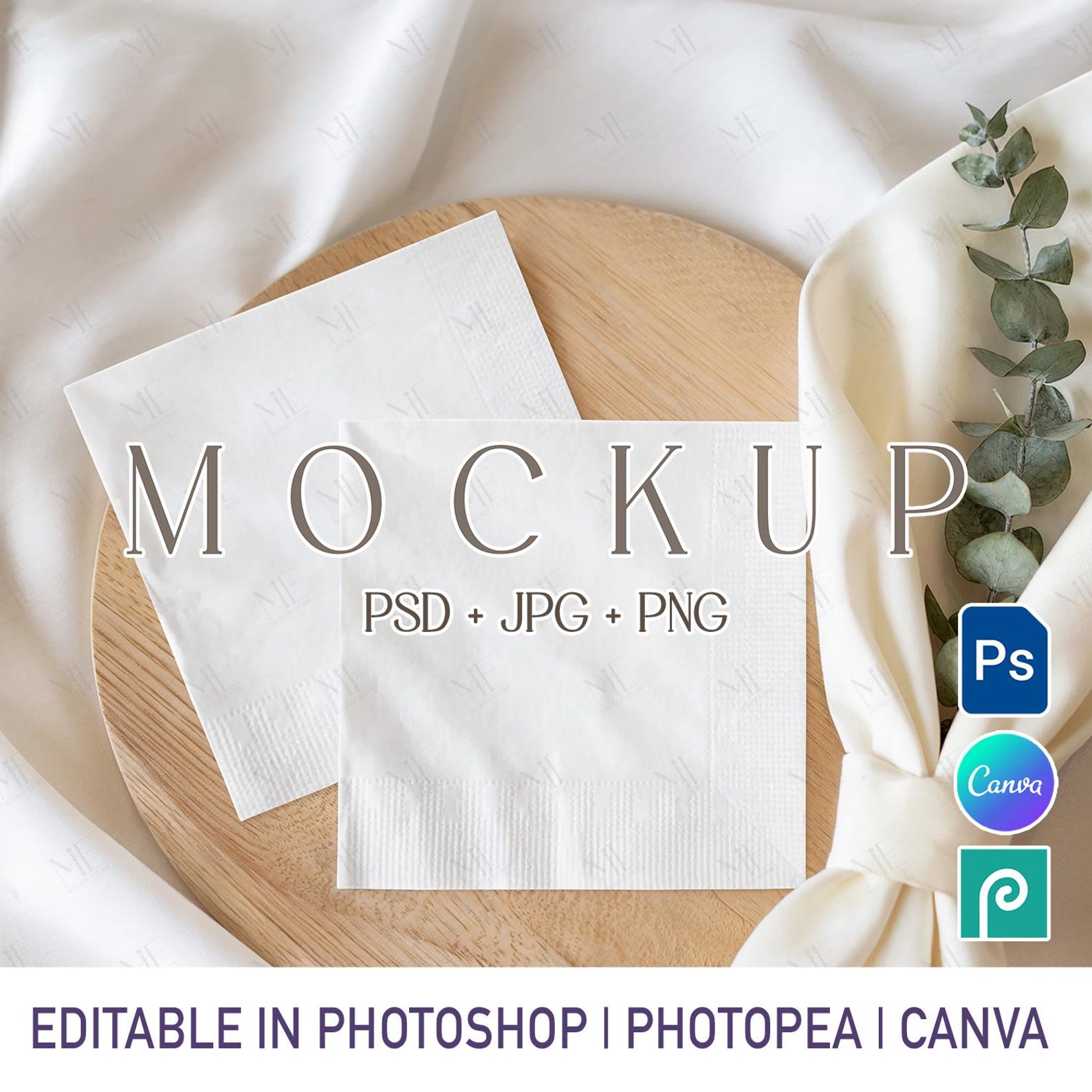 Cocktail Napkin Mockup PSD PNG, Wedding Party Paper Napkins Mock-up ...