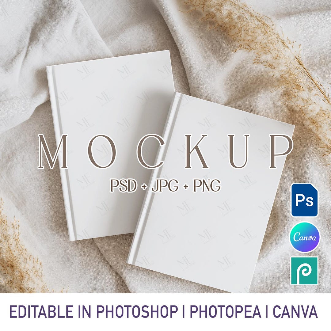 Two Hardcover Journals Mockup – A5 Notebook Front & Back PSD Canva ...