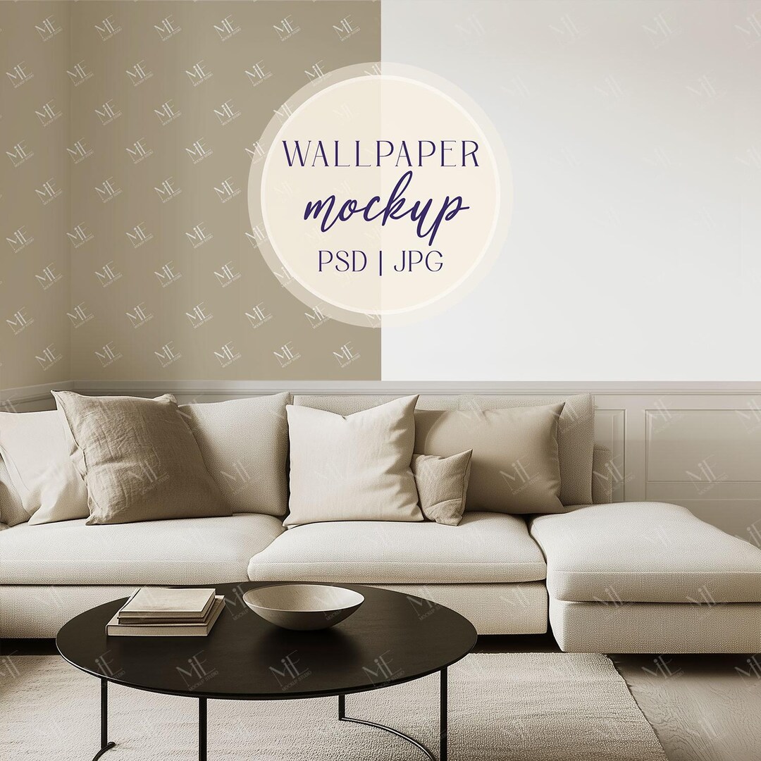 Wallpaper Mockup PSD, Wall Mural Photoshop Template, Boho Interior Wall ...