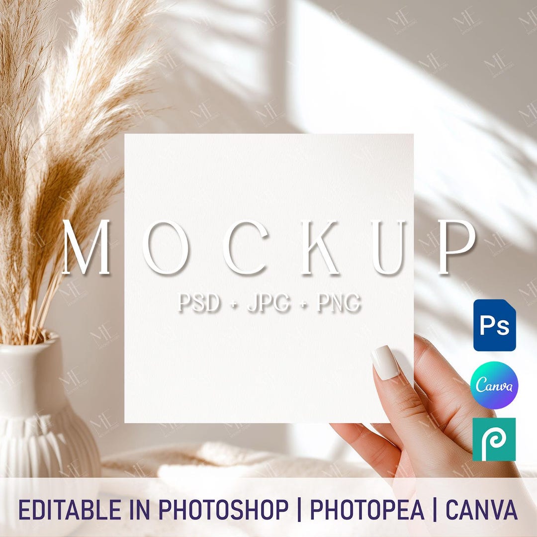 Square Card Mockup, 5x5 Invite Card Mockup, Greeting Card Mock Up ...