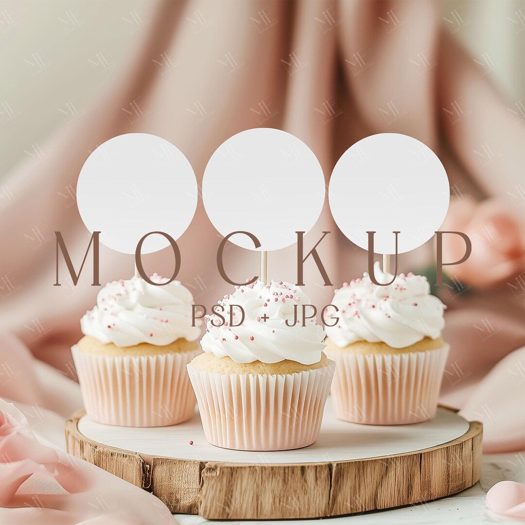 Cupcake Topper Mockup, Circle Topper Mockup, Blank Cupcake Topper, Baby ...