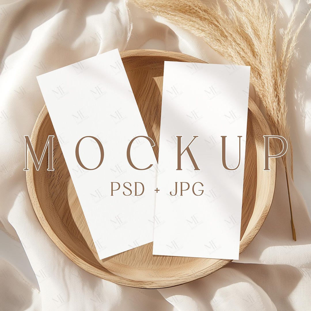 4x9 Menu Card Mockup, Double Wedding Program Template Set, Menu Cards ...