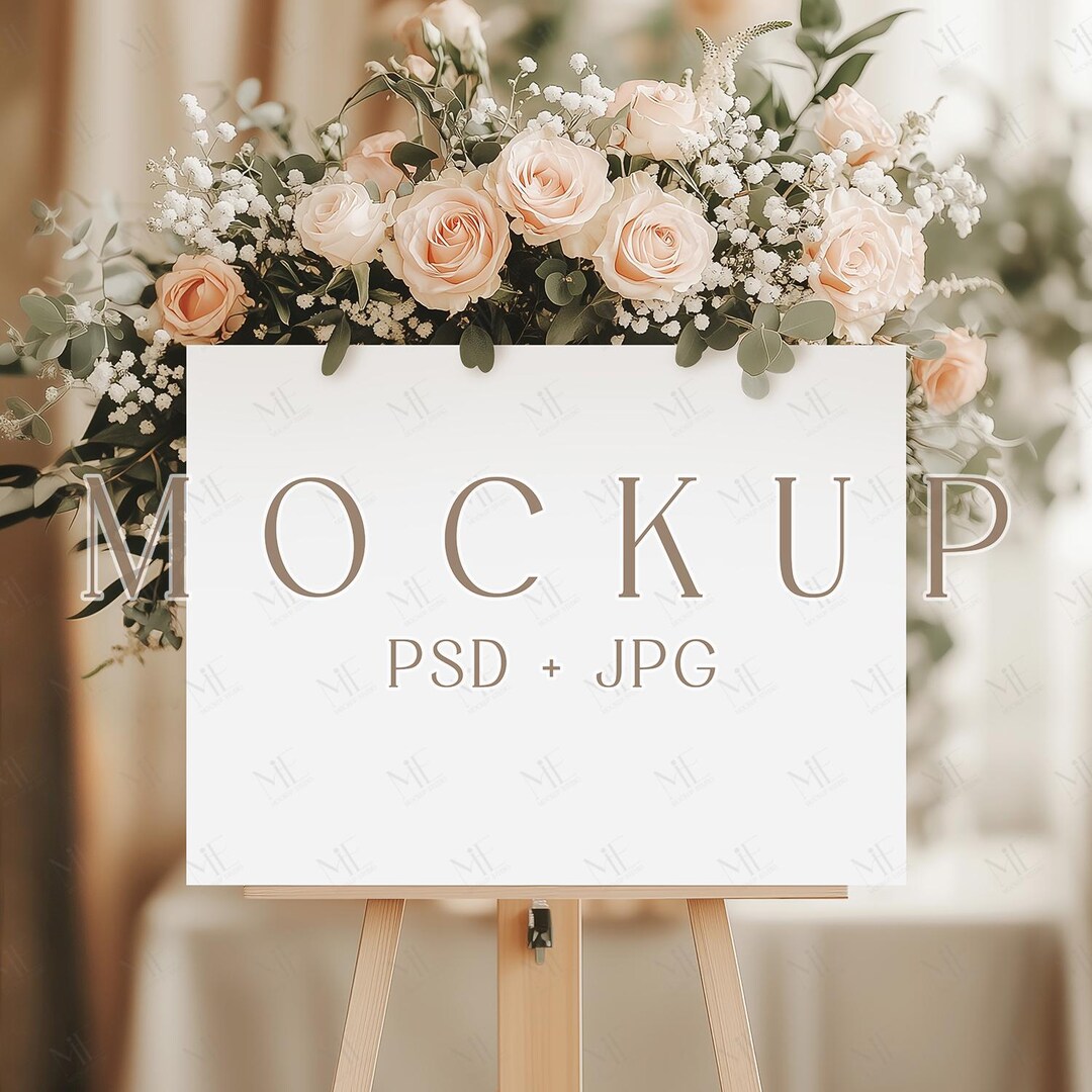 Wedding Welcome Sign Mockup, Boho Floral Board Mockup, Horizontal ...