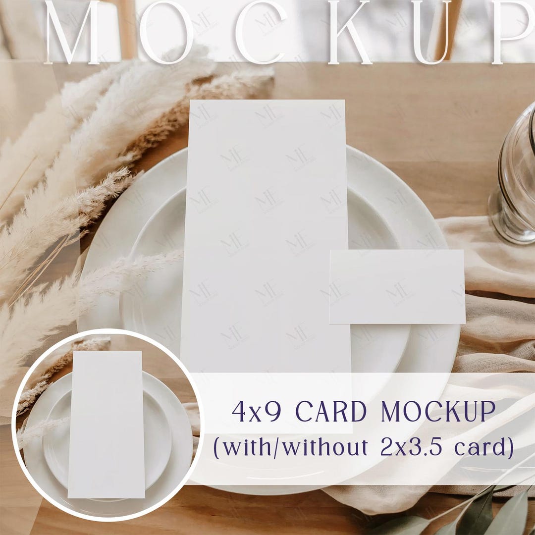 4x9 Menu Card PSD, Place Card Mock Up, Wedding Program Mockup, Double ...
