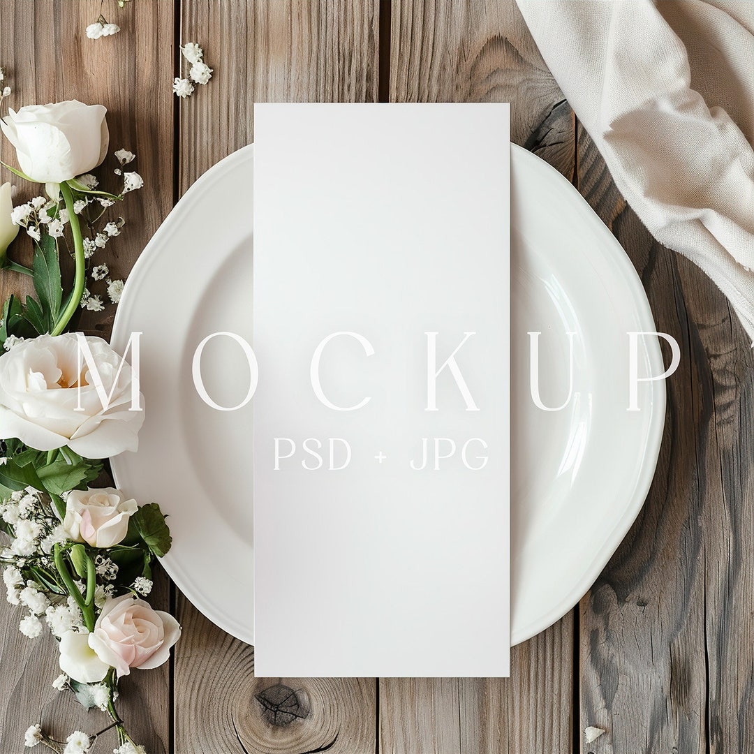 White Menu Mockup 4x9 Card, Table Card Mockup, Wedding Program Mockup ...