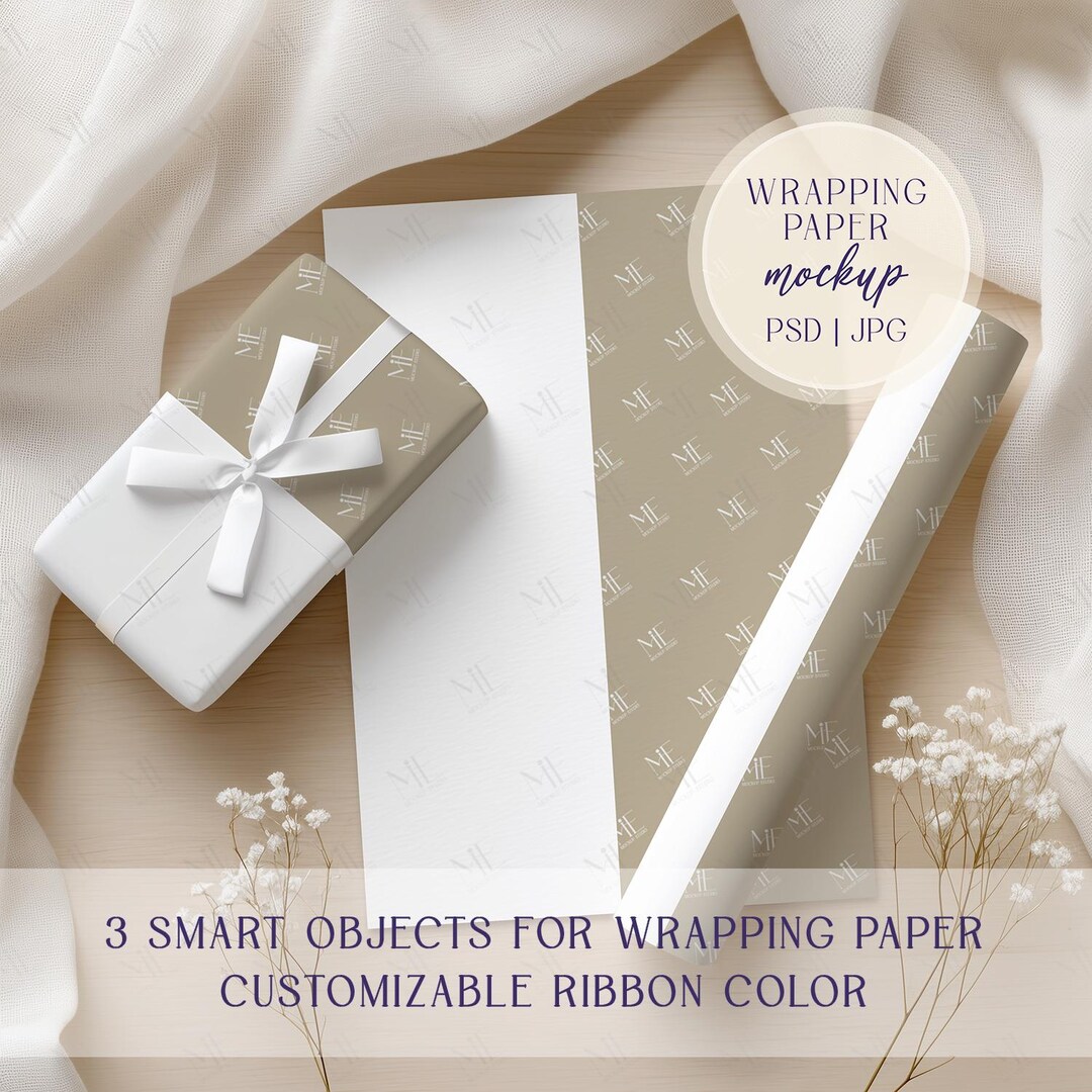 Gift Wrapping Paper Set Mockup, A3 Poster Roll Wrap Paper Template ...