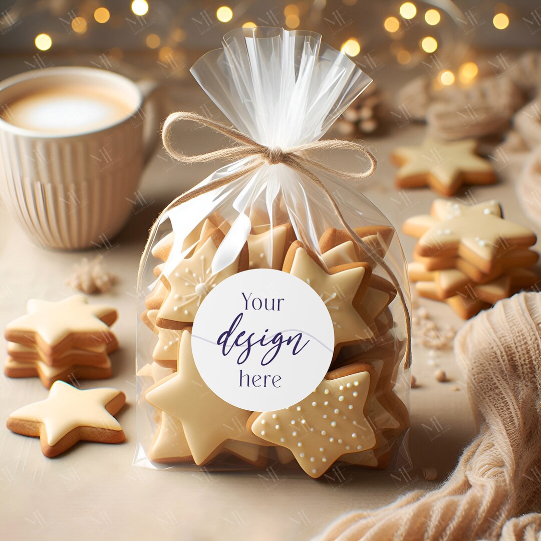 Boho Cookie Favor Label Mockup, Biscuit White Sticker Label, Holiday ...