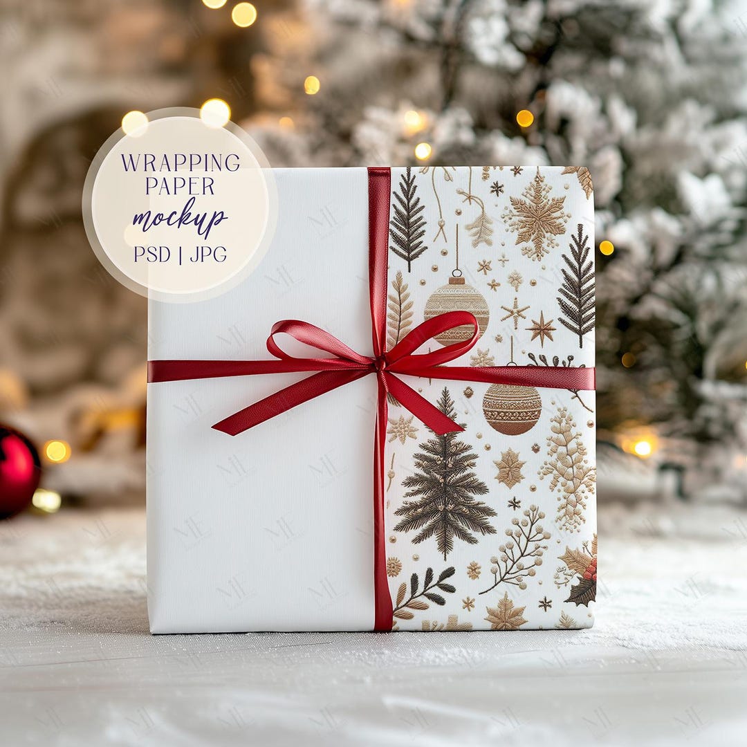 Gift Wrapping Paper Mockup, Digital Paper Pattern Mockup, Xmas Wrapping ...