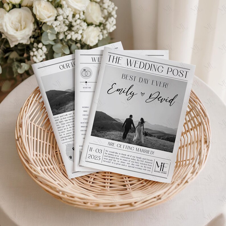 Wedding Newspaper Mockup Set, Folded Paper Magazine Journal Template ...