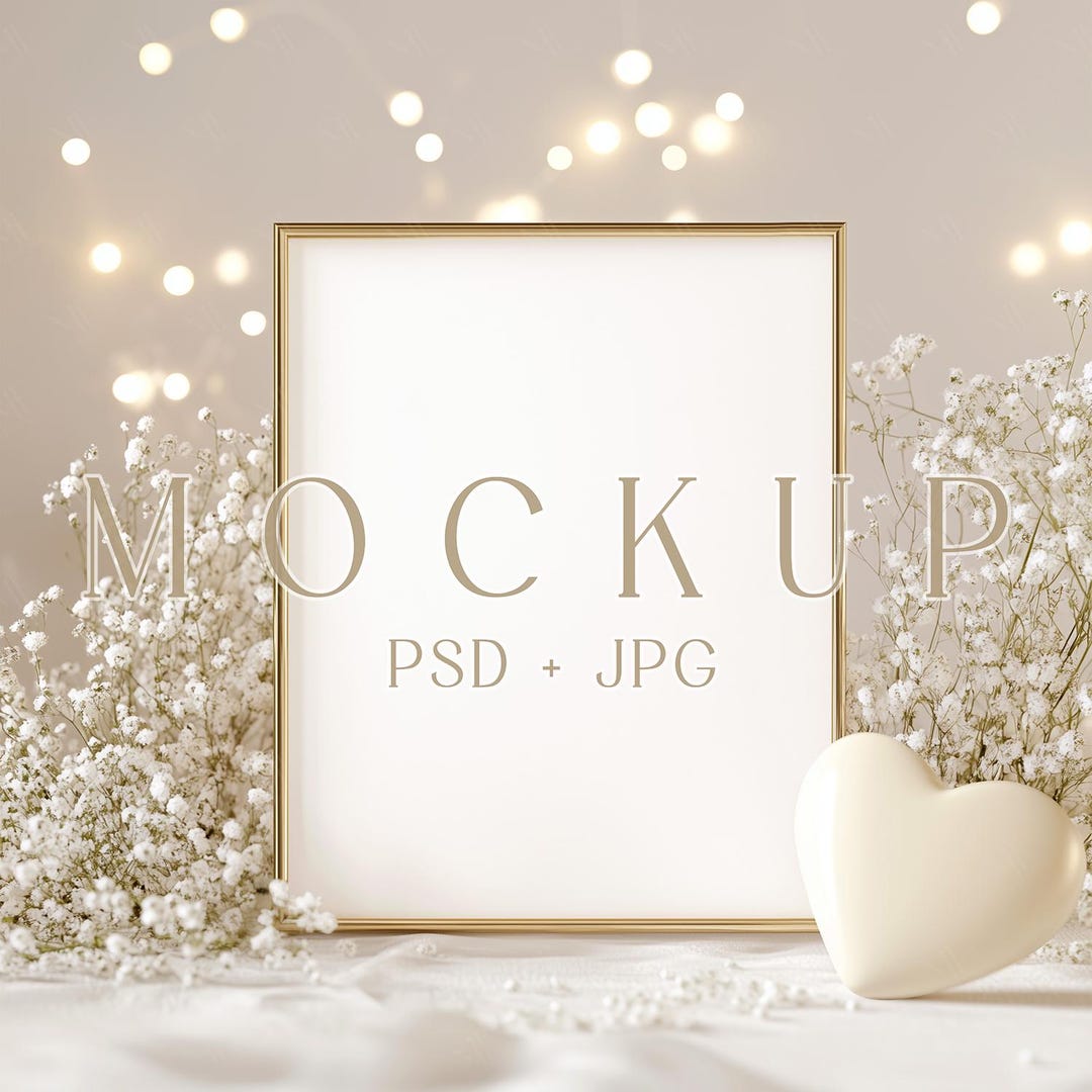 Wedding Table Sign Mockup 8x10, Gold Photo Frame Sign Template, Boho ...