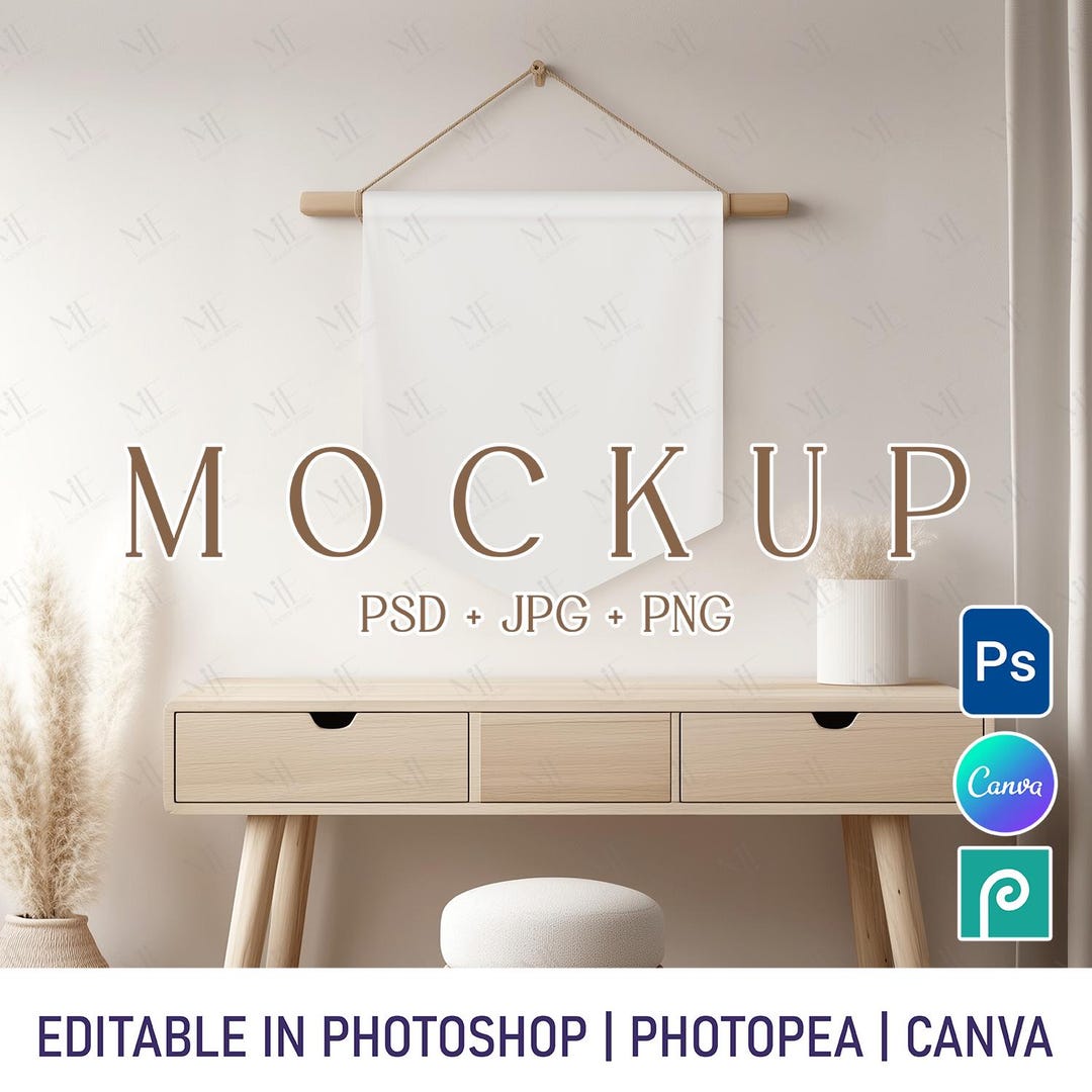 Boho Pennant Banner Mockup, Hanging Wall Bunting Flag PSD, Room Decor ...