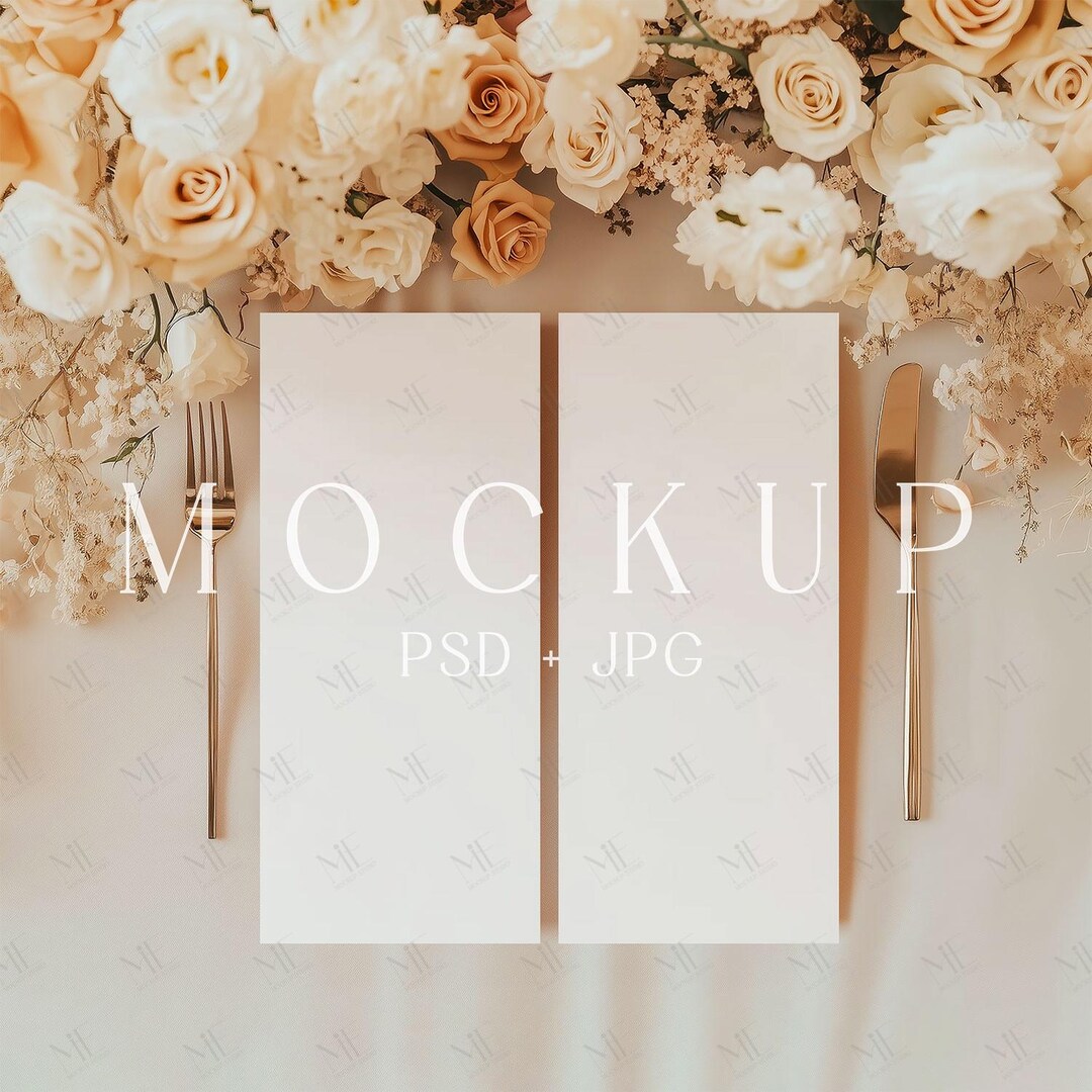 Menu Card Mockup, Boho Menu Double Card Mockup, 4x9 Simple Card Mockup ...