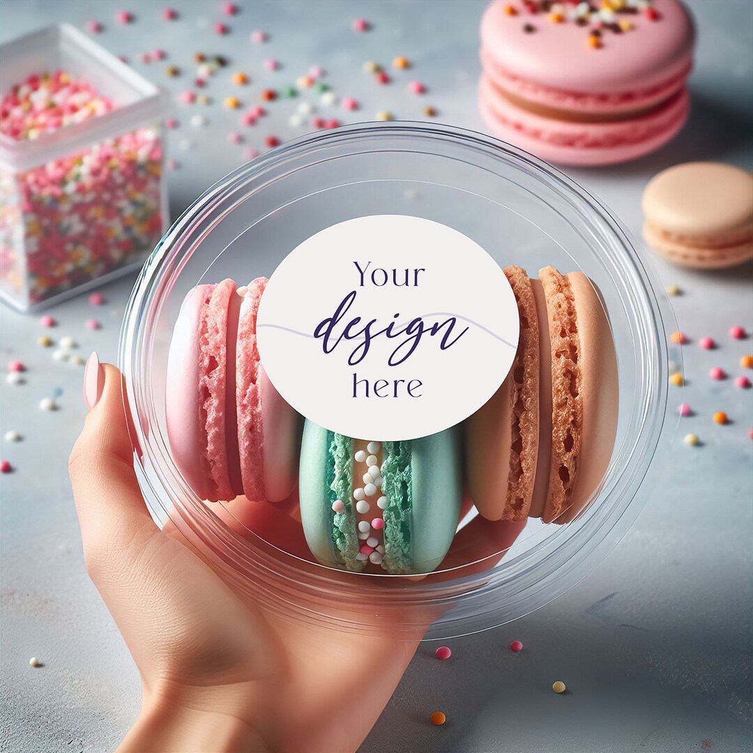 Macaron Label Mockup, Cookie Sticker Mockup, Round Favor Label Mockup ...