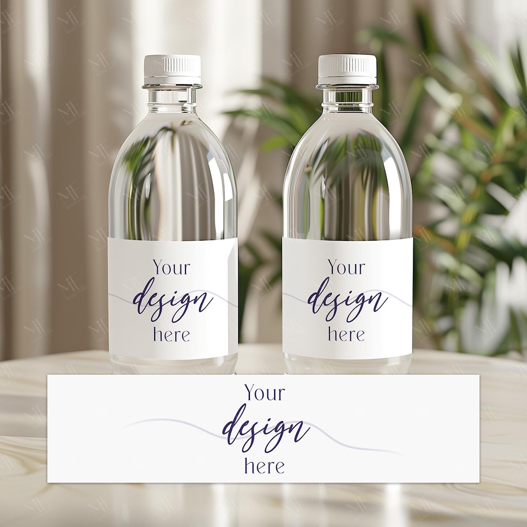 Water Bottle Label Mockup – 8x2 PSD PNG Template, Custom Drink Sticker ...