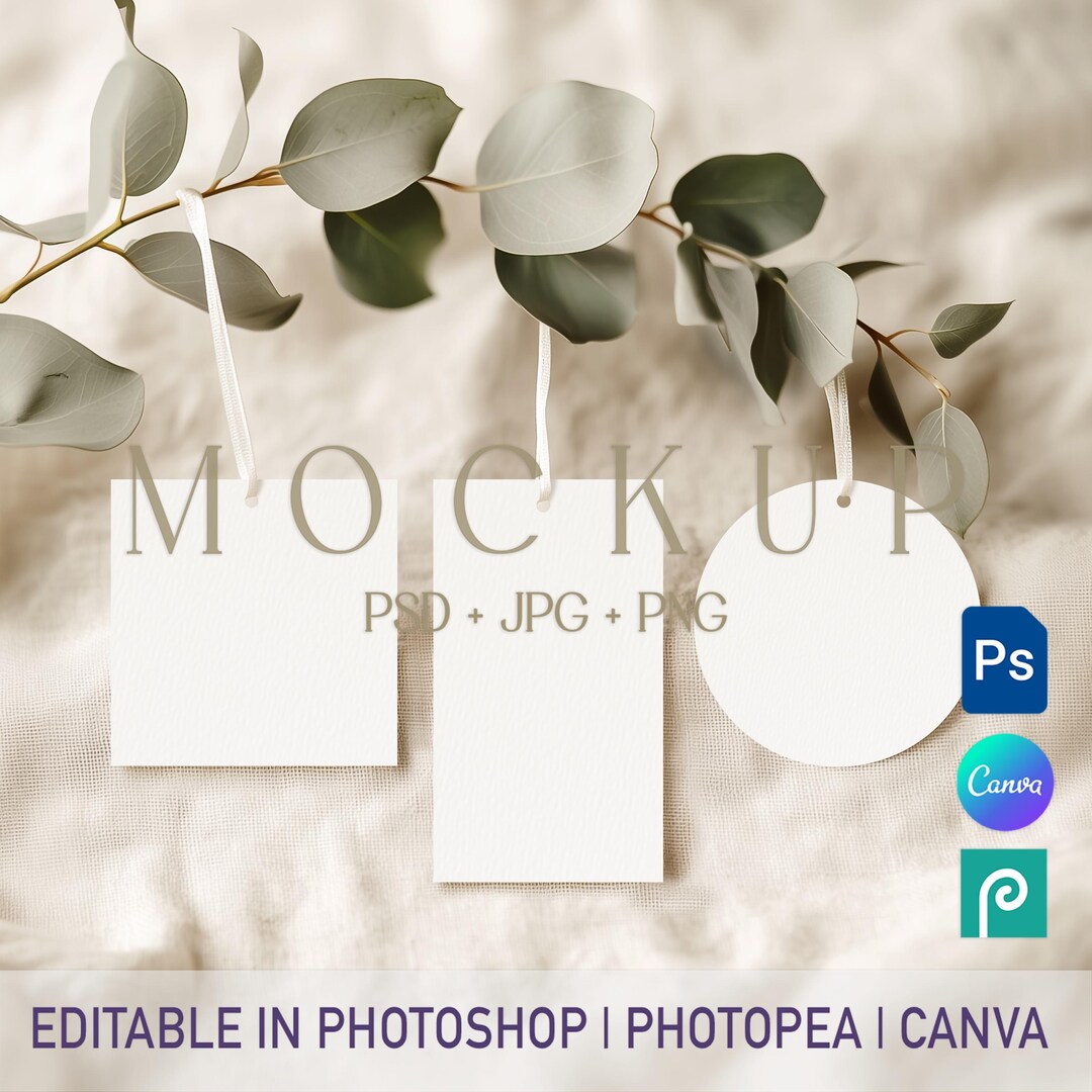 Wedding or Birthday Gift Tag Mockup Set, Round Square Rectangle Label ...