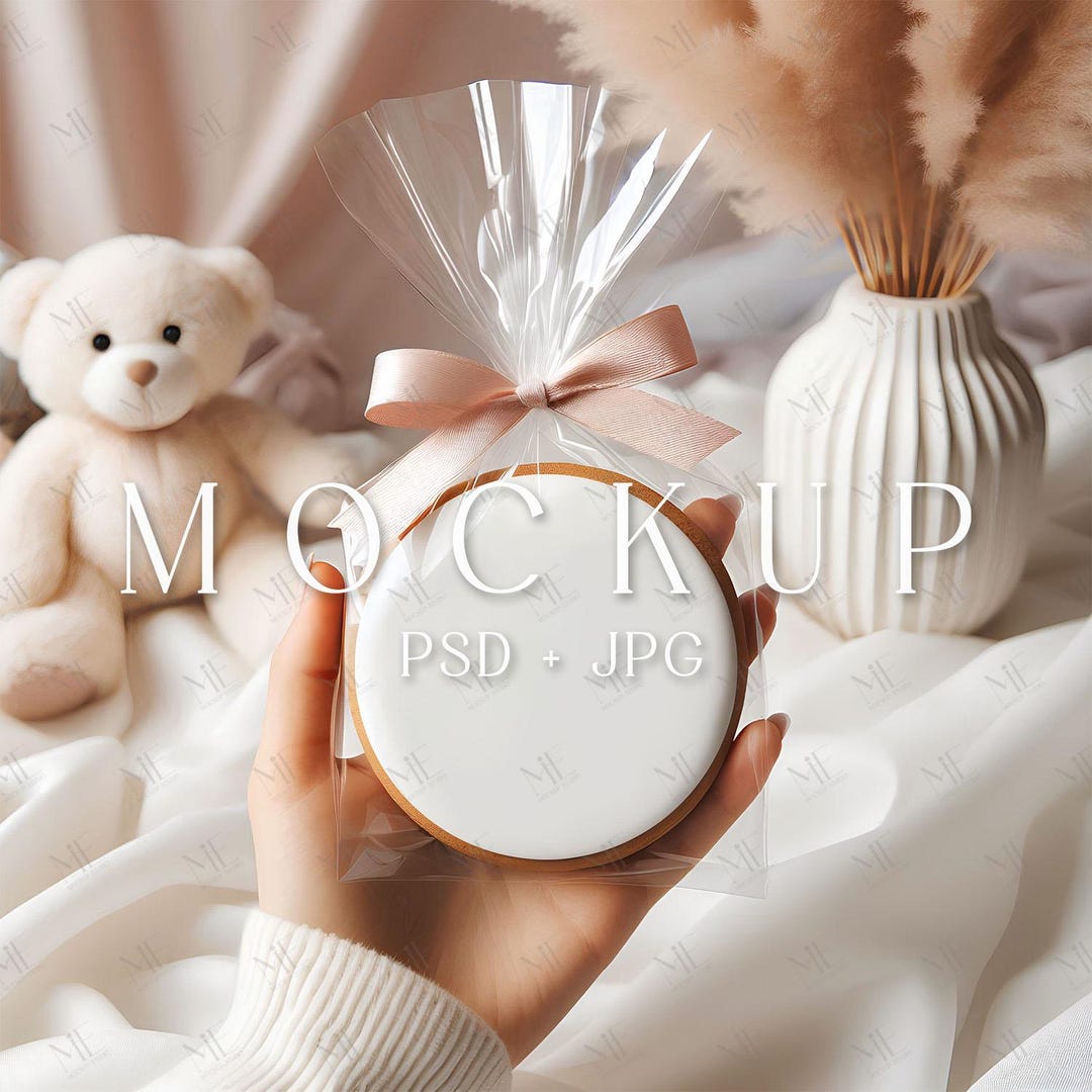 Sugar Cookie Label Mockup, Round Iced Candy PSD Template, Gift-wrapped ...