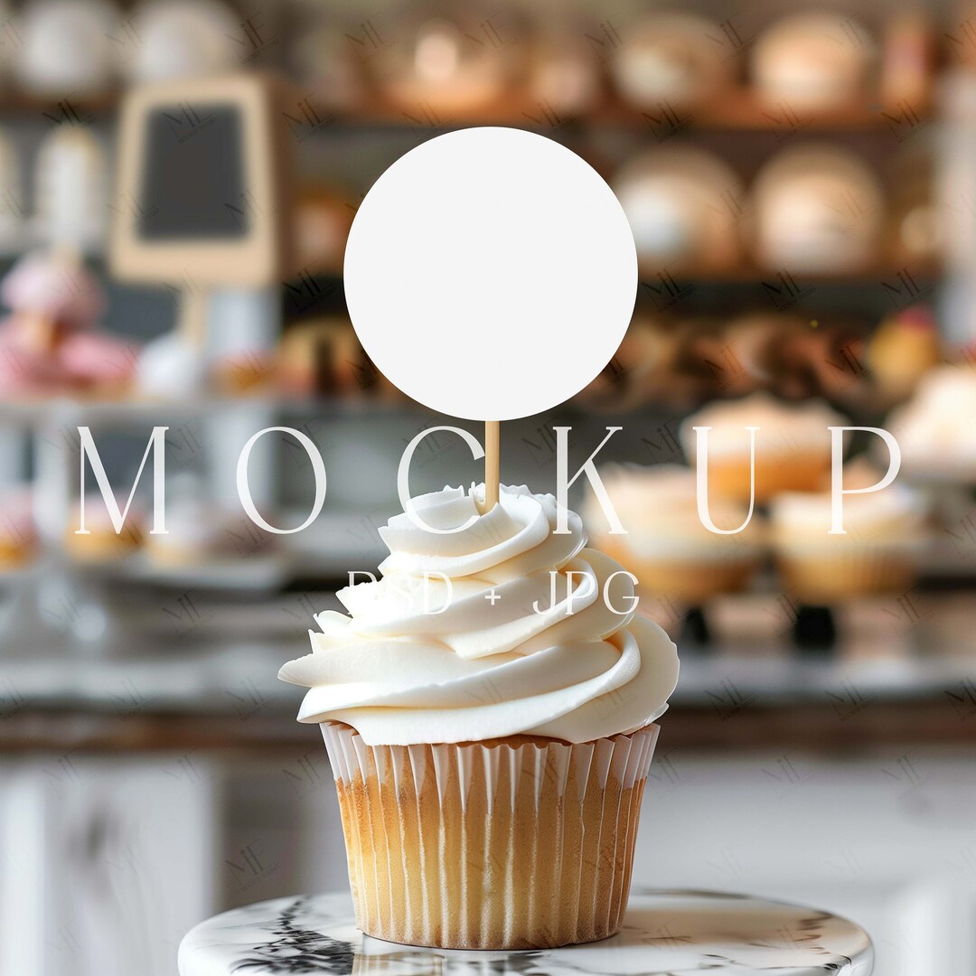 Cupcake Topper Mockup, Cake Topper Mockup PSD, Gift Round Topper Mock ...