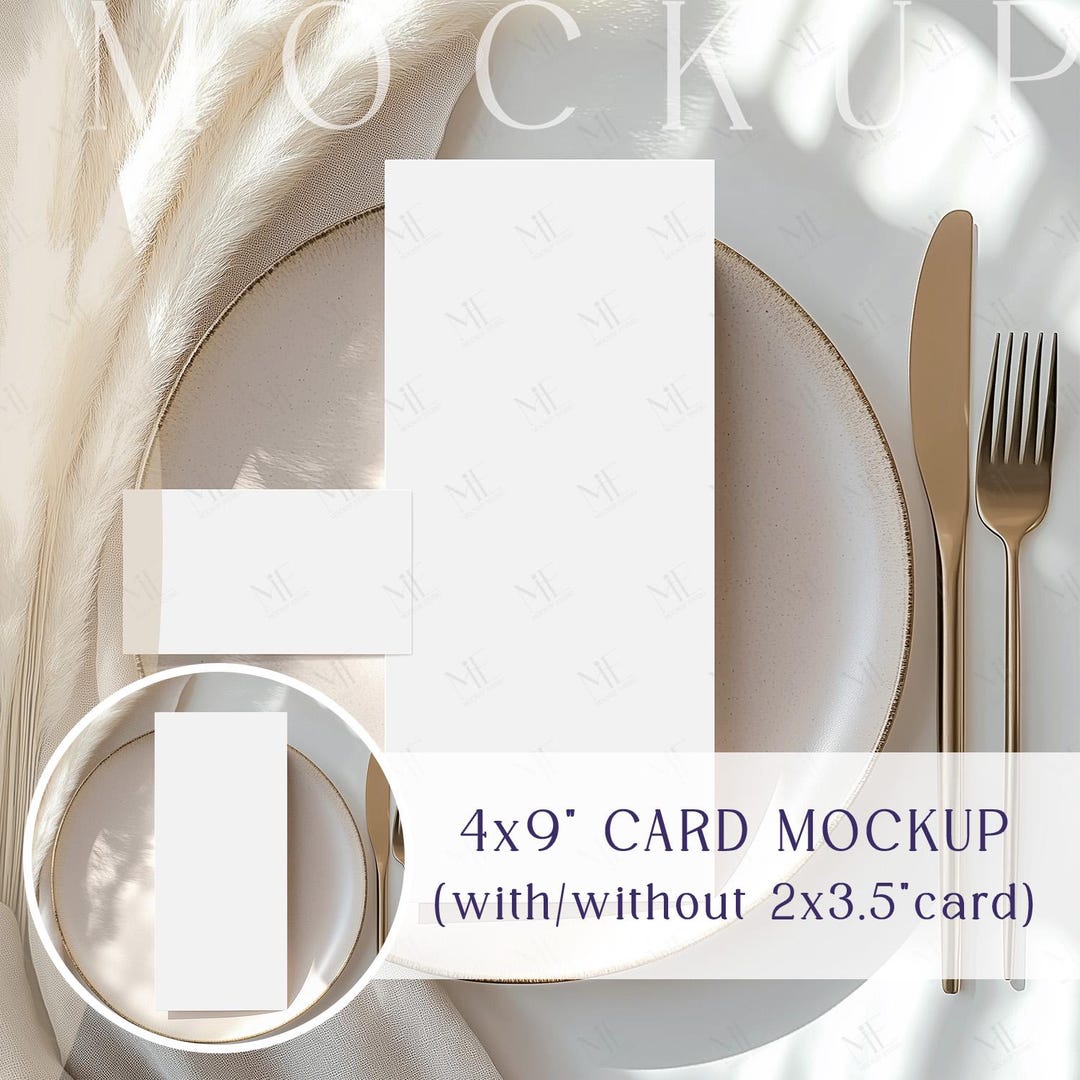 4x9 Menu Card PSD, Wedding Program Mockup, Place Card Mock Up, Double ...