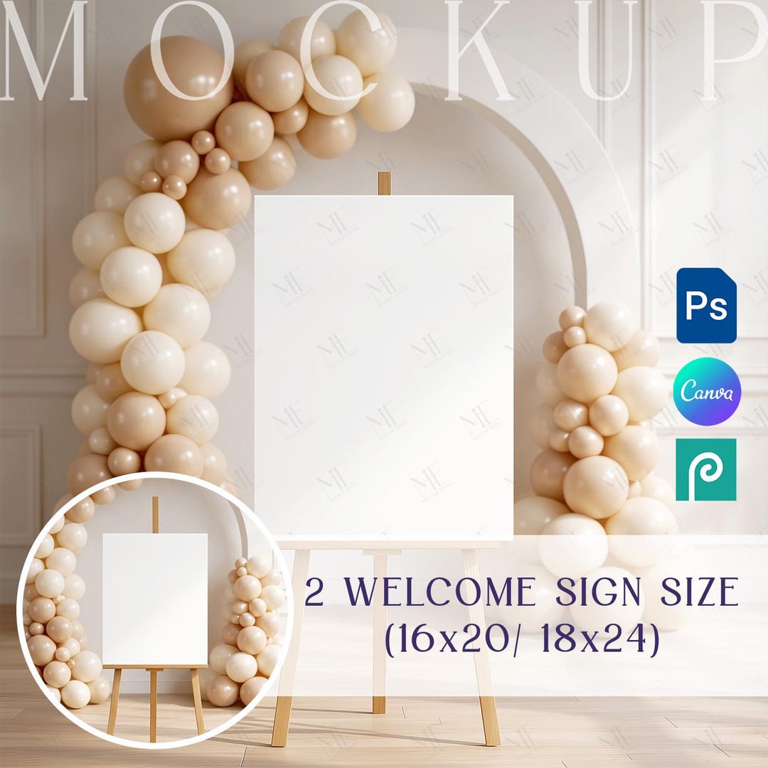 Welcome Sign Mockup, Birthday Party Easel Poster Photoshop Canva ...