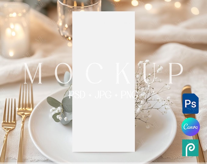 Boho Menu 4x9 Card Realistic Mockup - Mock up Program 4x9 - Lazy Easy ...