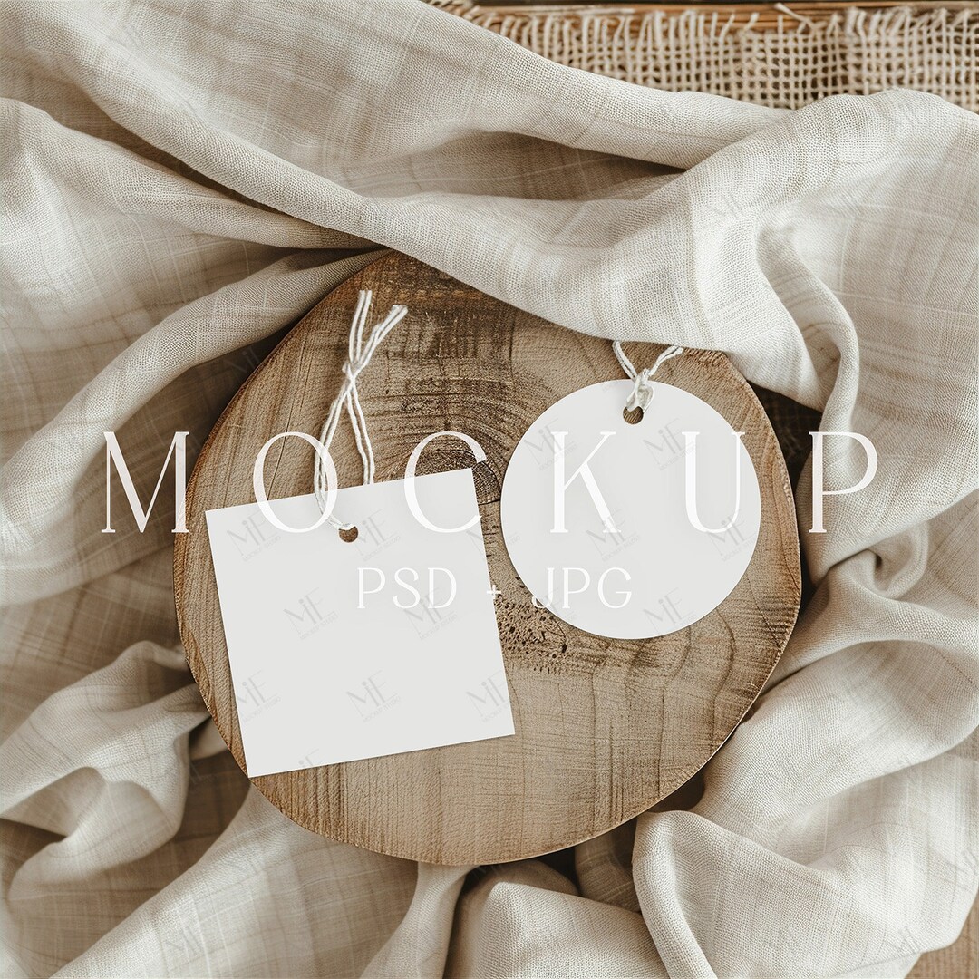 Boho Tag Mockup, Round Square Tag Mockup, Birthday or Wedding Tag ...
