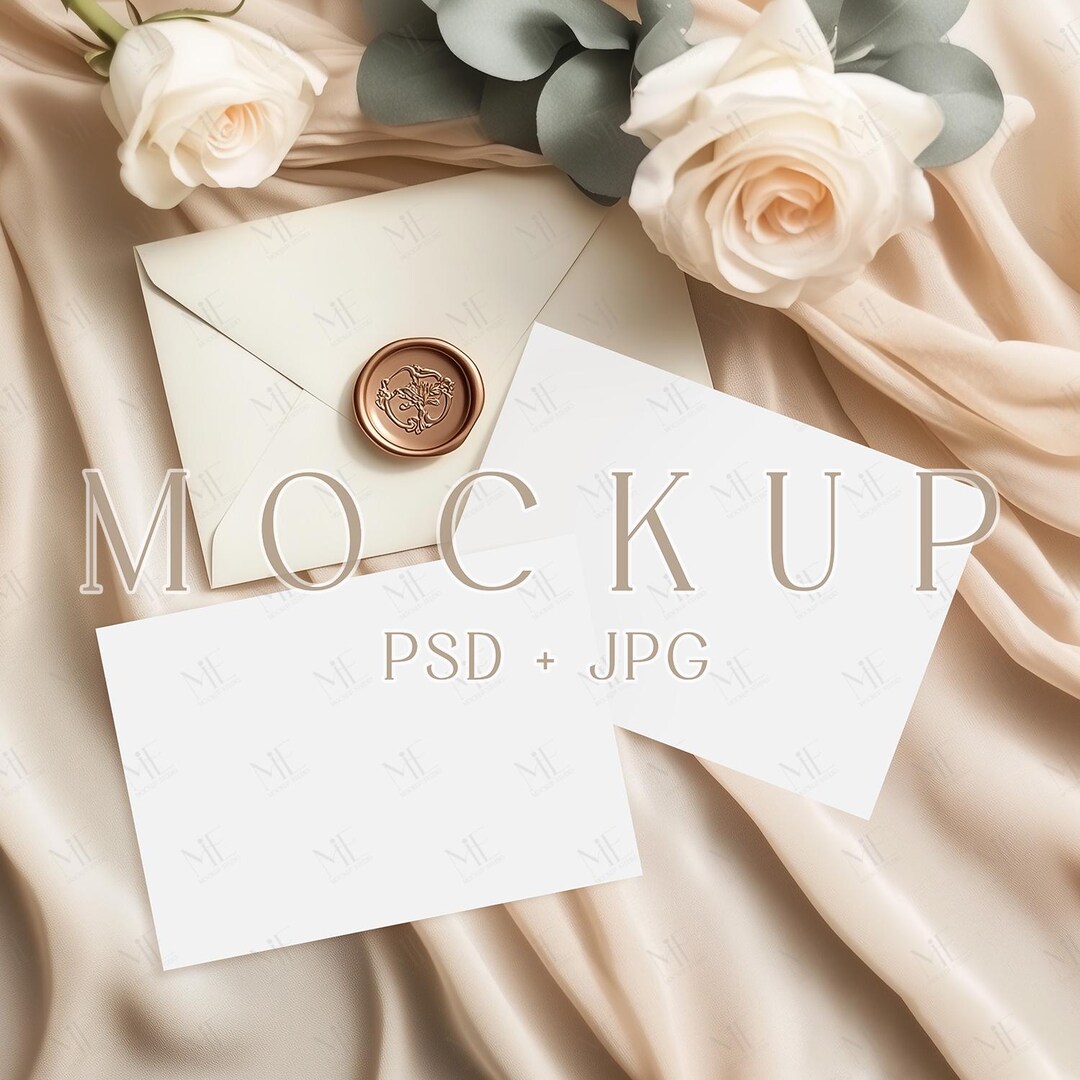 Horizontal Invite Card Mockup, 5x7 Wedding Invitation PSD, Boho ...